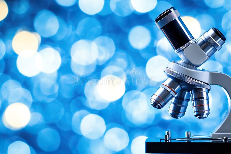 Scientific Microscope with Blurred Blue Background for Research and ...