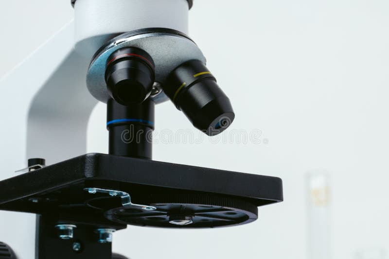 Scientific Microscope Close Up. Professional Laboratory Equipment Stock ...