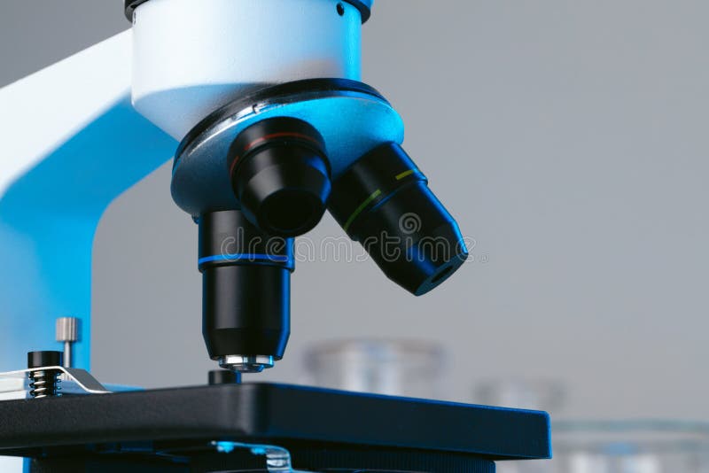 Scientific Microscope Close Up. Professional Laboratory Equipment Stock ...