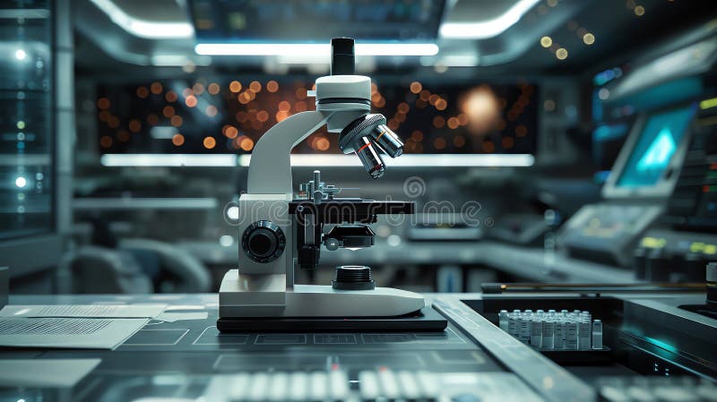 Scientific Microscope in a Futuristic Lab, Clear Space for Text Stock ...