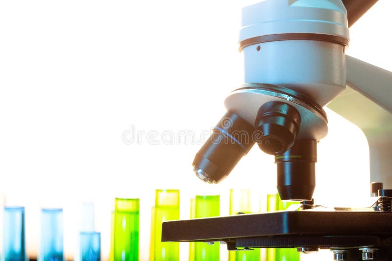 Scientific Microscope Lenses Close Up. Laboratory Equipment Stock Image ...