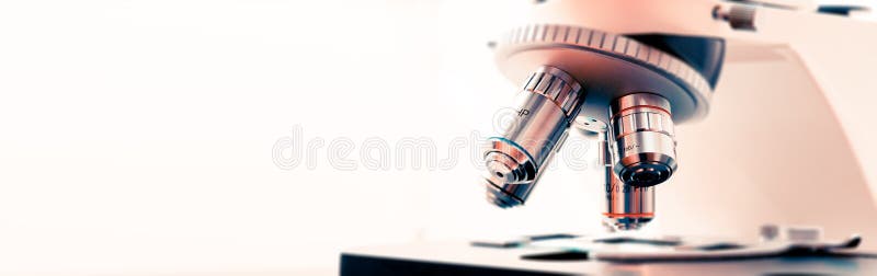 Scientific Microscope Lenses Close Up, Wide Frame with Space for Text ...