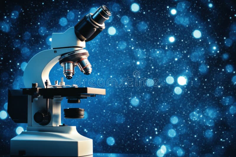 Scientific Microscope on a Blue Background with Bokeh Effect during a ...