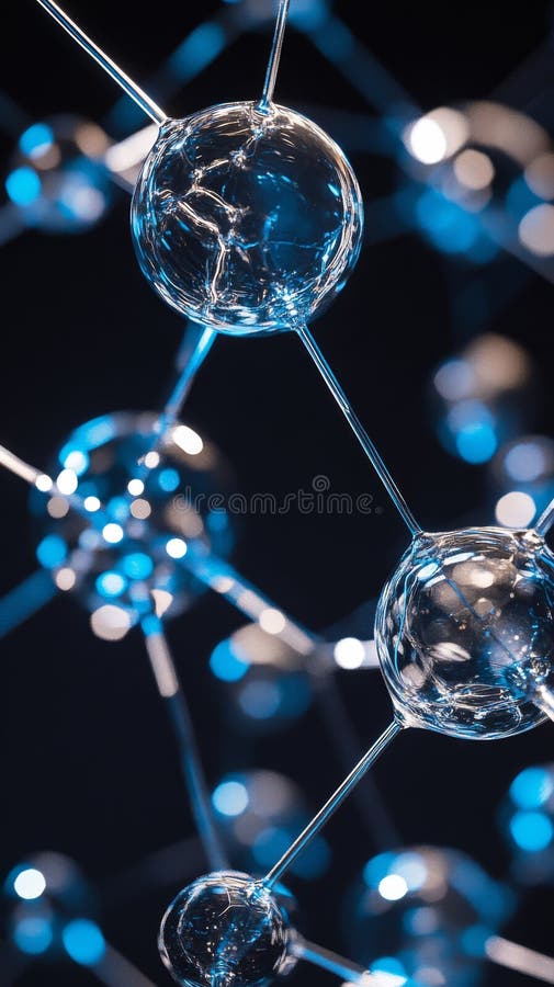 Scientific Molecular Close-up with Glowing Blue Nodes Stock ...