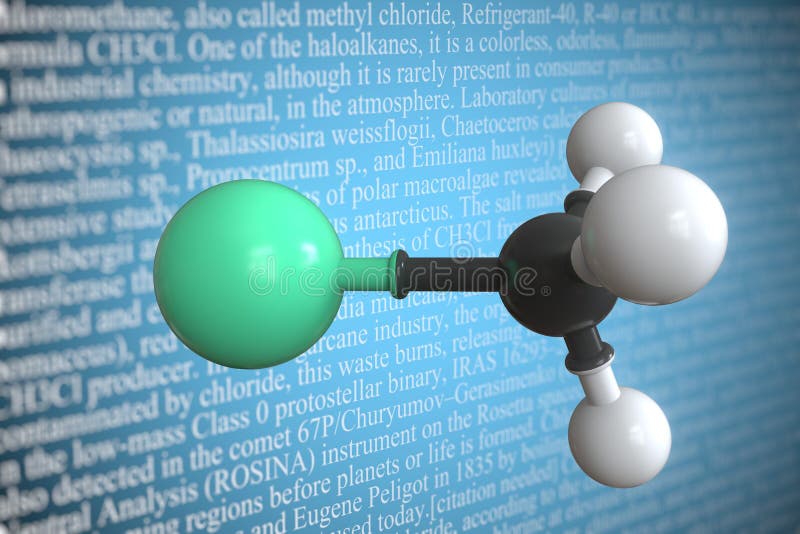 Molecular Model of Chloromethane, 3D Rendering Stock Illustration ...