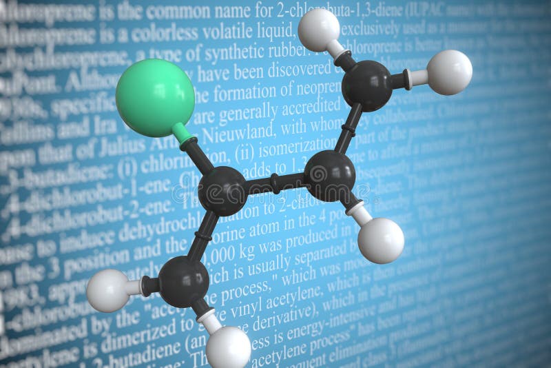 Chloroprene Scientific Molecular Model, 3D Rendering Stock Illustration ...