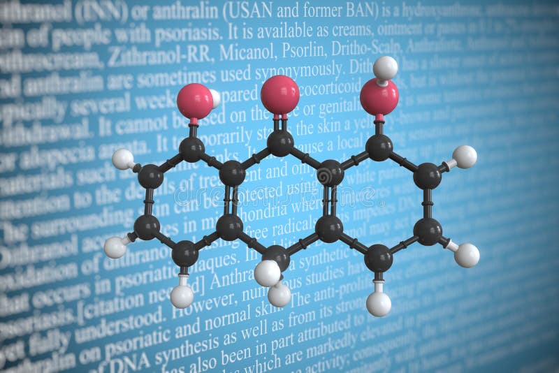 Molecular Model of Dithranol, 3D Rendering Stock Illustration ...