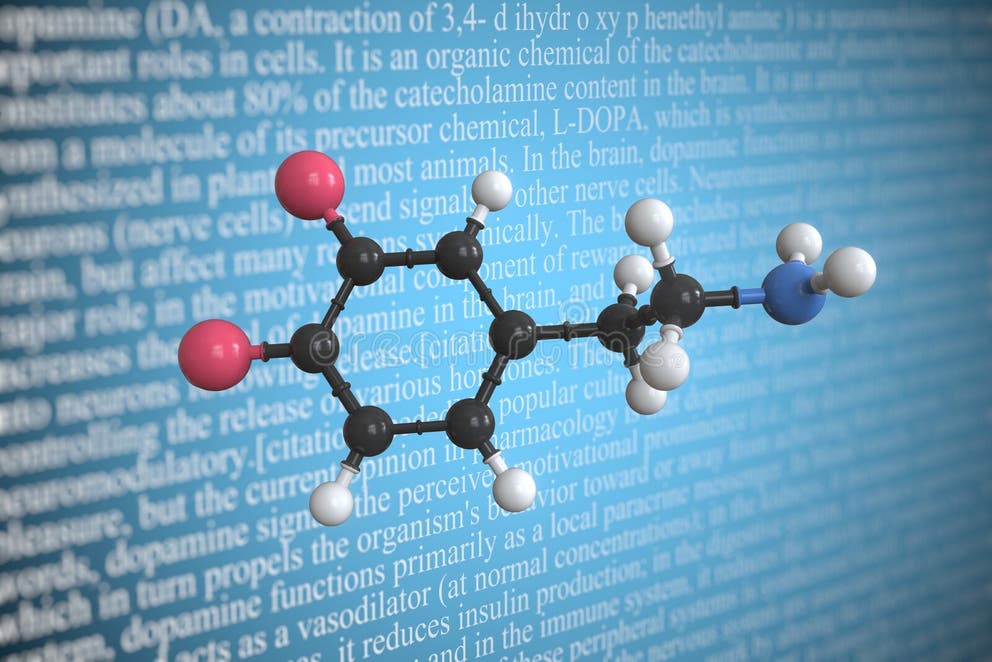 Molecular Model of Dopamine, 3D Rendering Stock Illustration ...