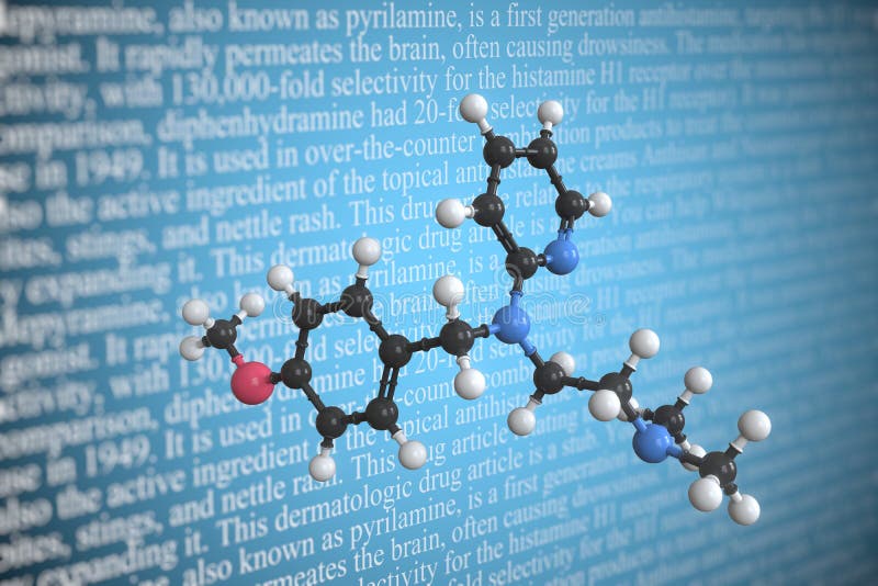 Molecular Model of Pyrilamine, 3D Rendering Stock Illustration ...