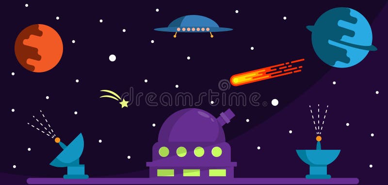 Scientific Observatory and Outer Space Flat Style Stock Vector ...