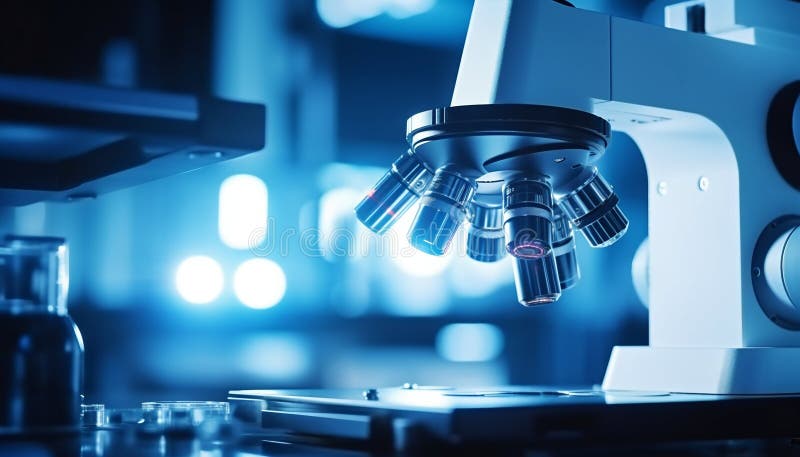 Scientific Optical Electronic Microscope with Metal Lens in Laboratory ...