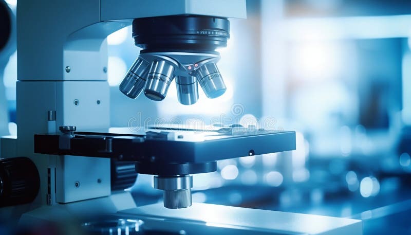 Scientific Optical Electronic Microscope with Metal Lens in Laboratory ...