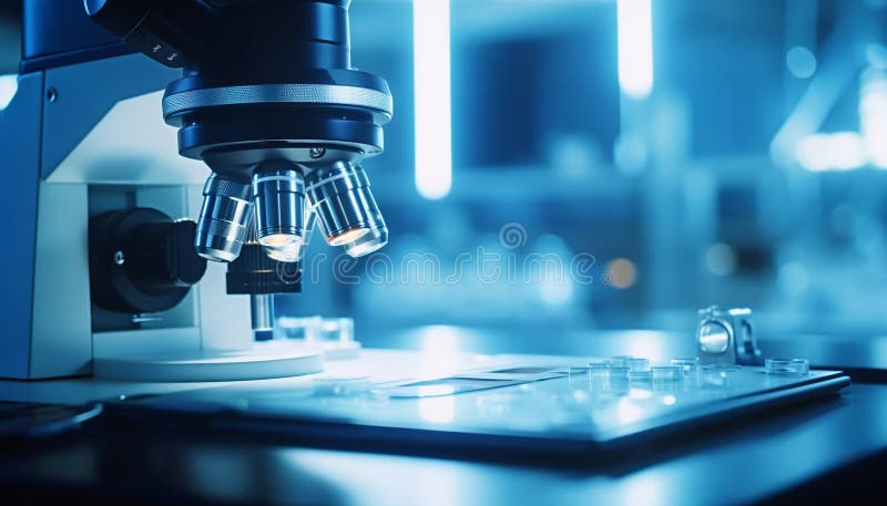 Scientific Optical Electronic Microscope with Metal Lens in Laboratory ...