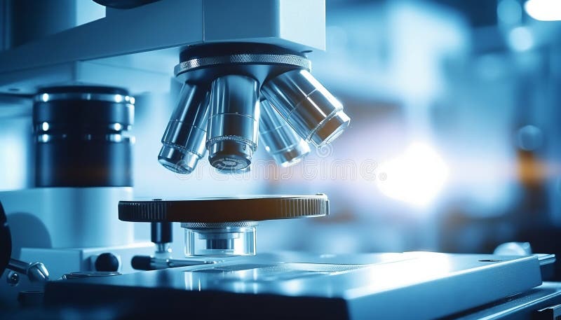 Scientific Optical Microscope with Metal Lens at Laboratory. Laboratory ...