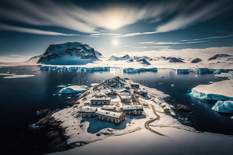 Scientific Polar Antarctic Station in the Arctic.Photorealistic Shot ...