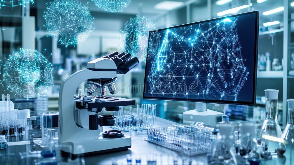 Scientific Research and Data Analysis Modern Microscope and Digital ...