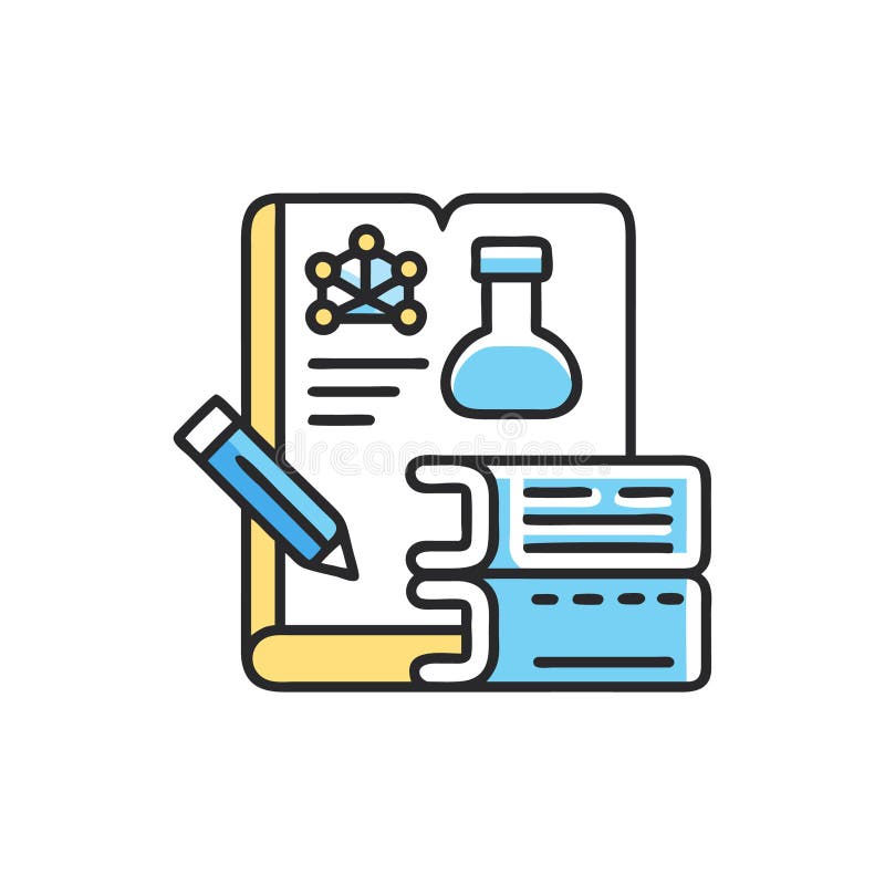 Scientific Research Documentation with Book and Pencil Illustration ...