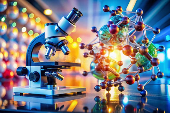 Scientific Research a Double Exposure of Molecular Model and Microscope in a Modern Laboratory ...