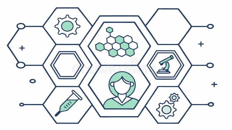 Scientific Research Hexagonal Grid and Lab Equipment, Vector Design ...
