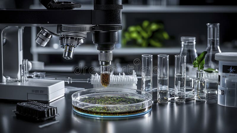 Scientific Research in a Laboratory Microscopy Glassware Dark ...