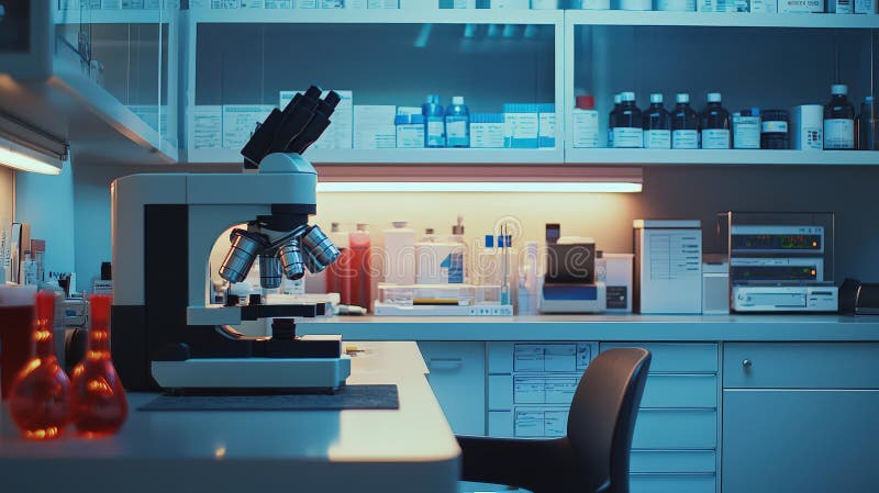 Scientific Research Laboratory Modern Microscopy Station Laboratory Setting Clean Environment ...