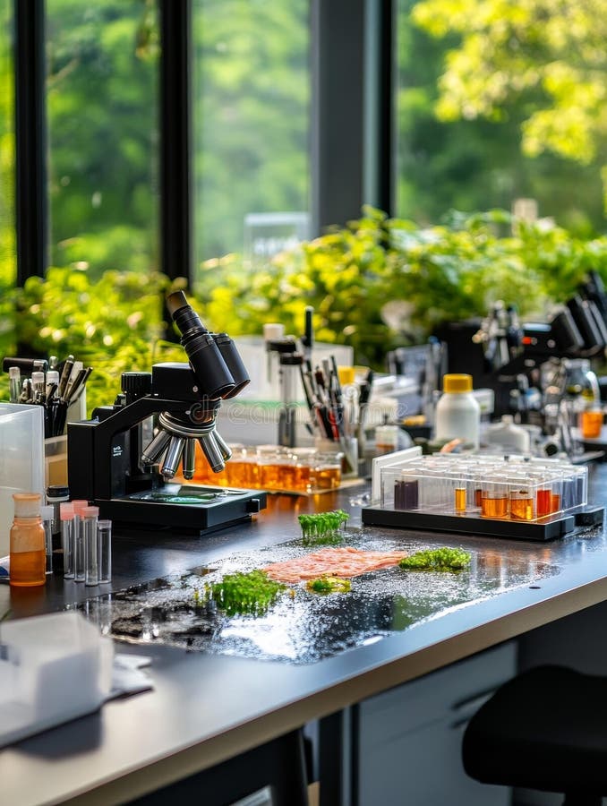 Scientific Research Laboratory Tabletop Lab Equipment Samples Greenery ...