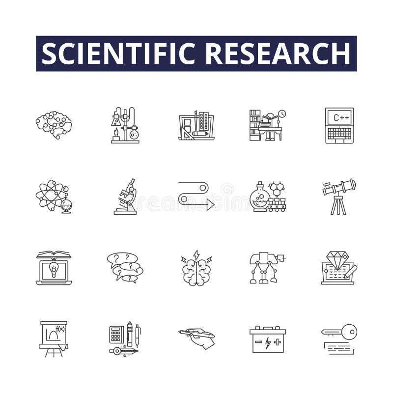 Scientific Research Line Vector Icons and Signs. Experiments, Discovery ...