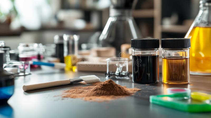 Scientific Research Sample Analysis Lab Setting Brown Powder Dark and ...