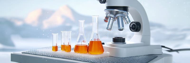Scientific Research in Winter Setting Lab Glassware Microscope Winter ...