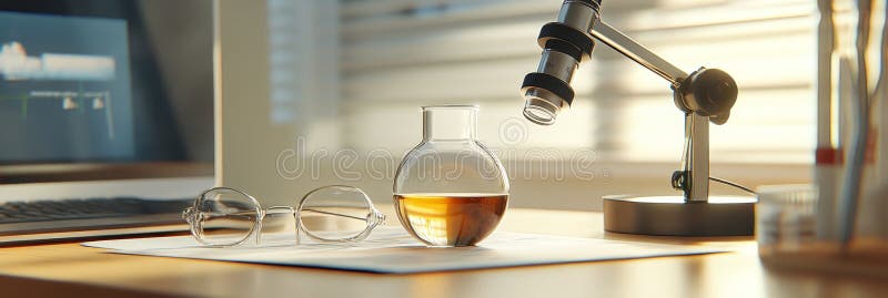 Scientific Research Workspace Lab Glassware Microscope Eyeglasses ...