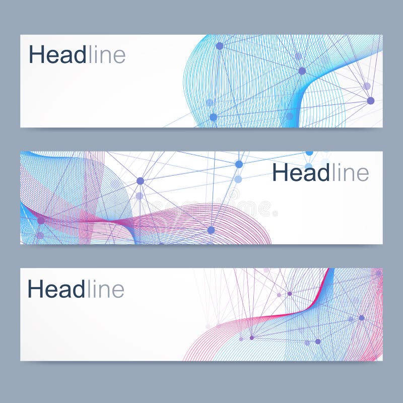Scientific Set of Modern Vector Banners. DNA Molecule Structure with ...