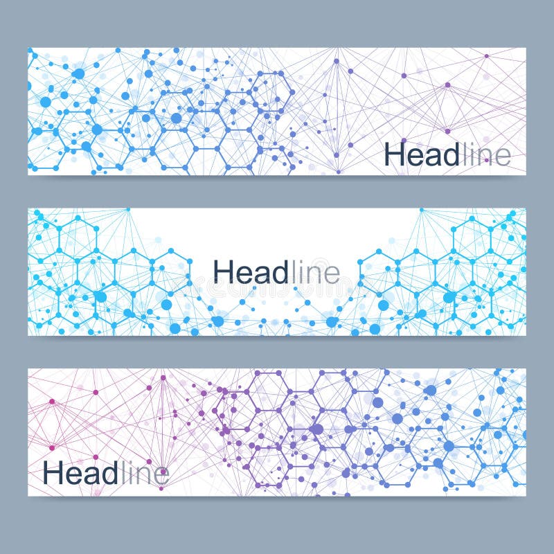 Scientific Set of Modern Vector Banners. DNA Molecule Structure with ...