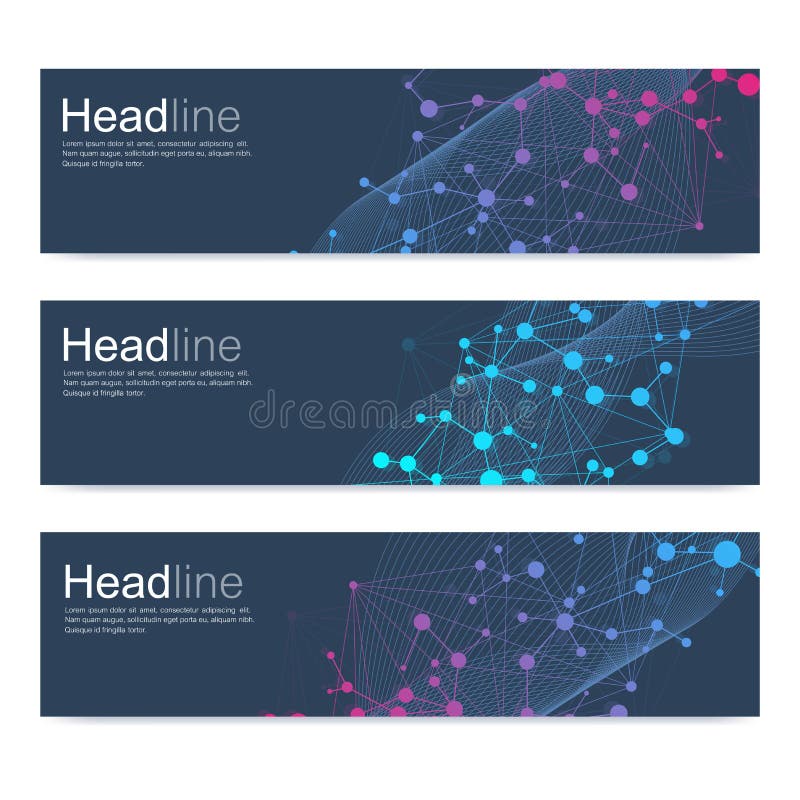 Scientific Set of Modern Vector Banners. DNA Molecule Structure with ...