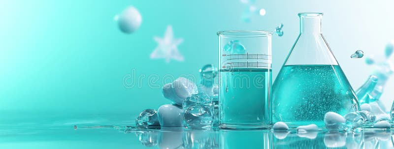 A Scientific Setup Featuring Glassware with Turquoise Liquid and ...