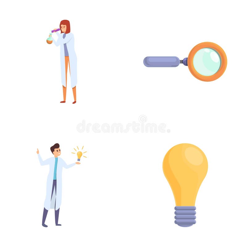 Scientific Study Icons Set Cartoon Vector. Scientist Making Various ...