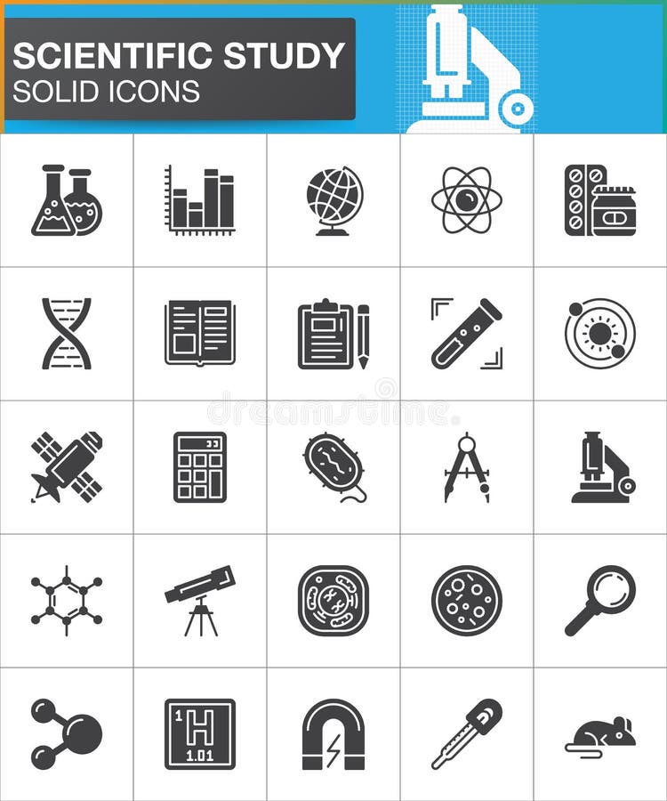 Scientific Study Vector Icons Set, Modern Solid Symbol Collection ...