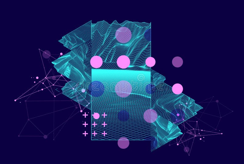 Scientific and Technical Image of the Mountains. Abstract Wireframe ...