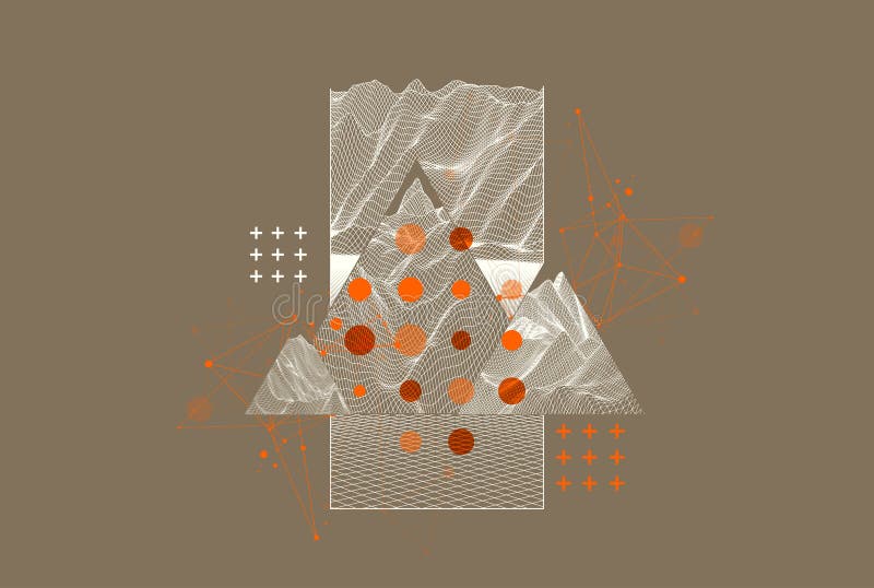 Scientific and Technical Image of the Mountains. Abstract Wireframe ...