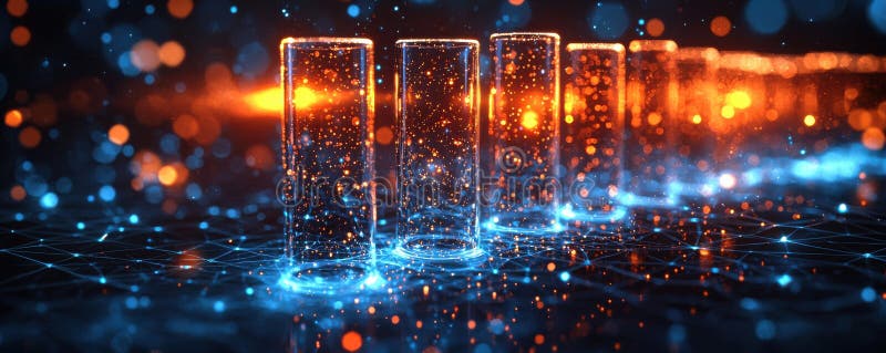 Scientific Test Tubes Glowing with Digital Energy on a Dark Blue ...