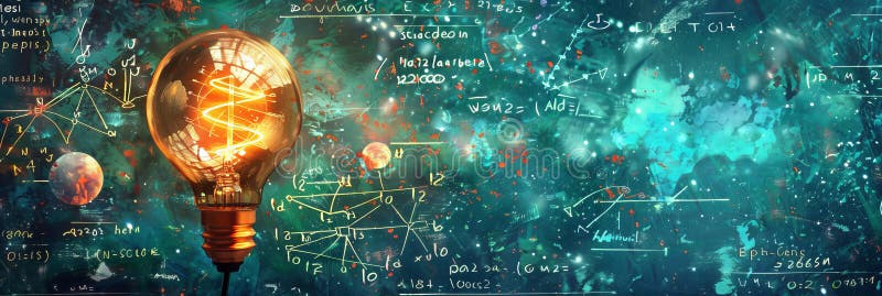 Scientific Thought Glowing Lamp Amid Physical and Math Formulas in ...