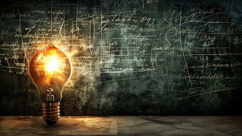 Scientific Thought Symbol Glowing Lamp among Formulas Science and ...