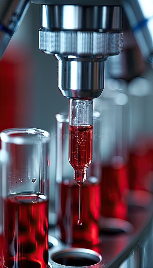 Scientific Tool with a Drop of Red Liquid Emerging from it Stock Image ...