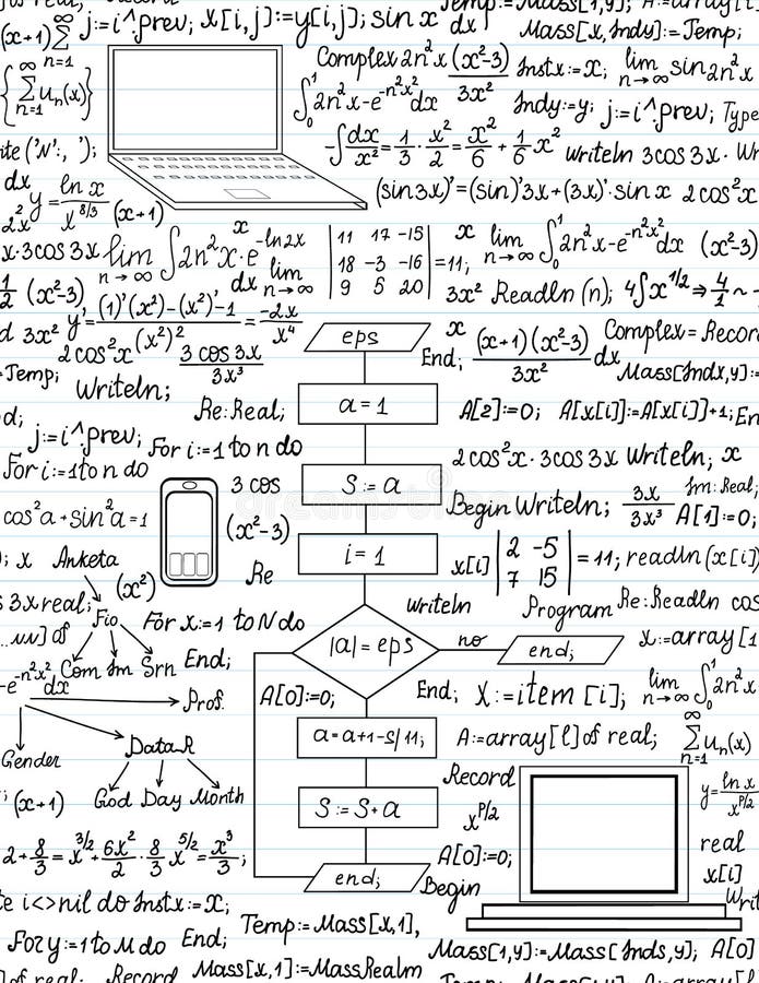 Programming Technical Seamless Pattern With Programming Code Program Flow Diagrams Formulas