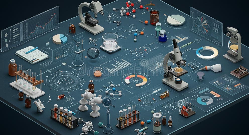 A Scientific Workspace Featuring an Array of Laboratory Equipment on a ...