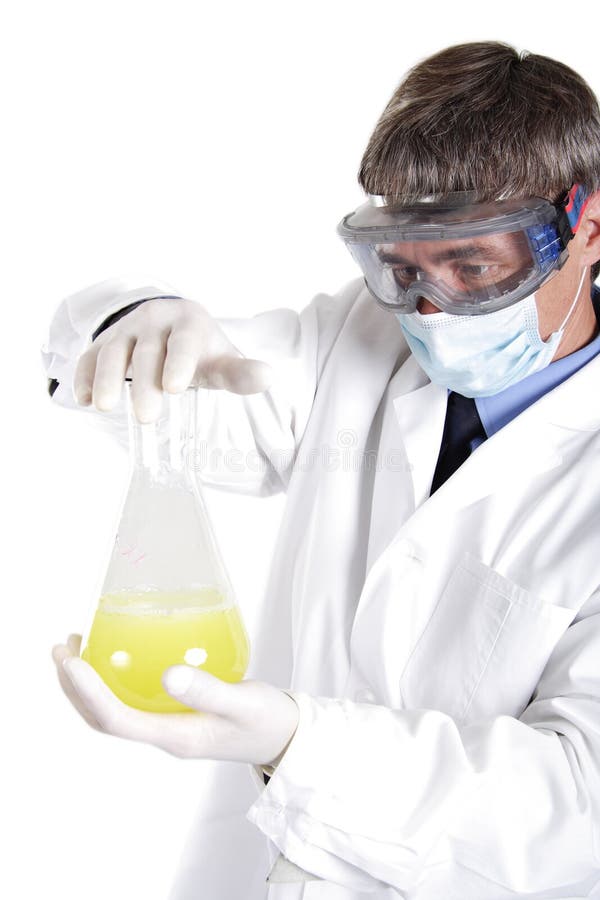 Smirking Mad Scientist Pouring Liquid Stock Photo - Image of adult ...