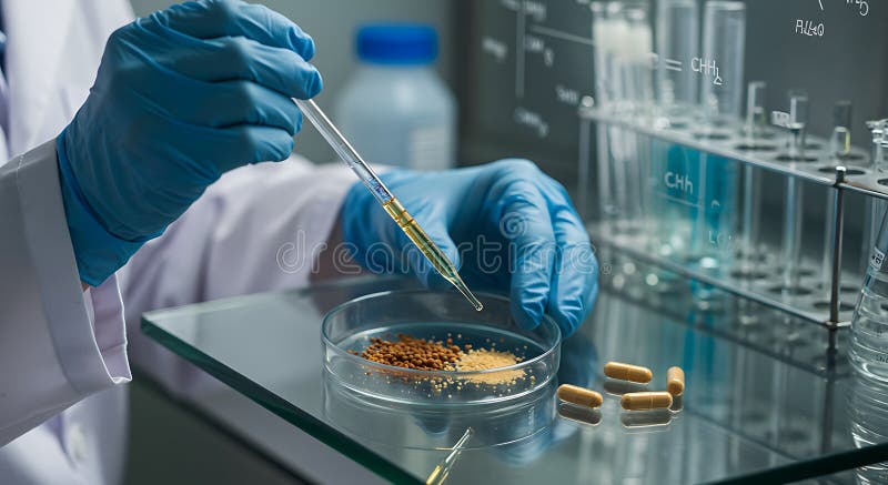 Scientist Adding Liquid To Sample Dish in Laboratory Environment Stock ...