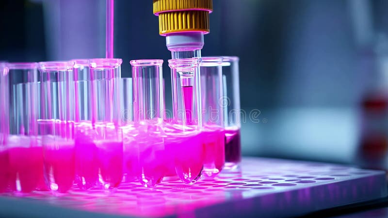 Laboratory Experiment with Test Tubes Filled with Purple Solution ...