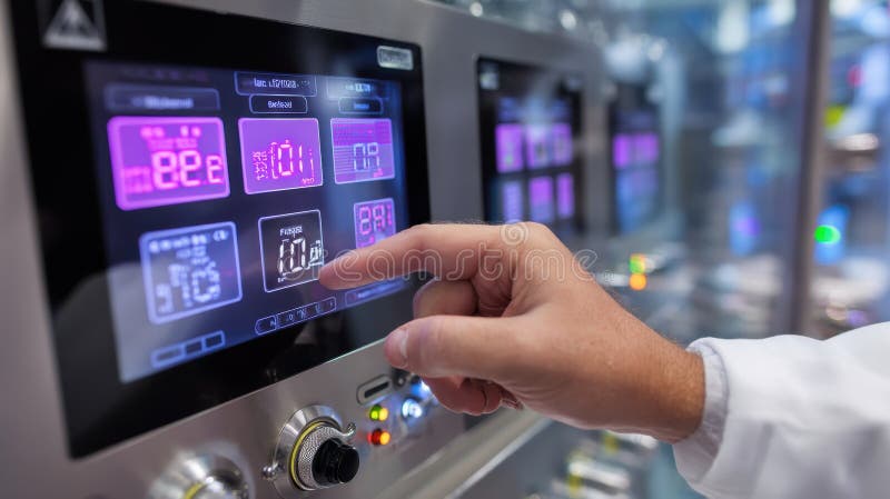 Scientist Adjusting Control Panel on Cavitation Booth for Synthetic ...