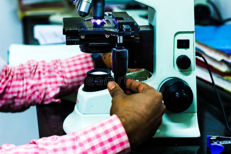 Scientist Adjusting Microscope for Experiment Stock Photo - Image of ...