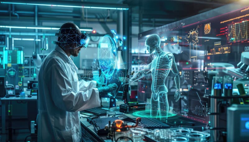 Scientist with AI in Futuristic Lab AIG60 Stock Illustration ...